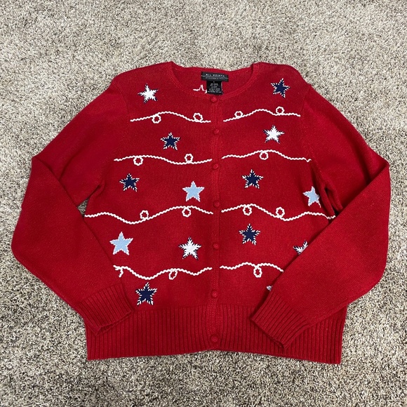 All Points | Sweaters | Nwt Red Patriotic Sweater Ladies Large Cardigan ...